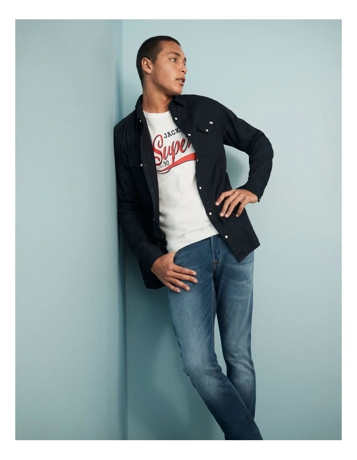 Jack & Jones Sheridan Long Sleeve Denim Shirt in Dark Navy | MYER