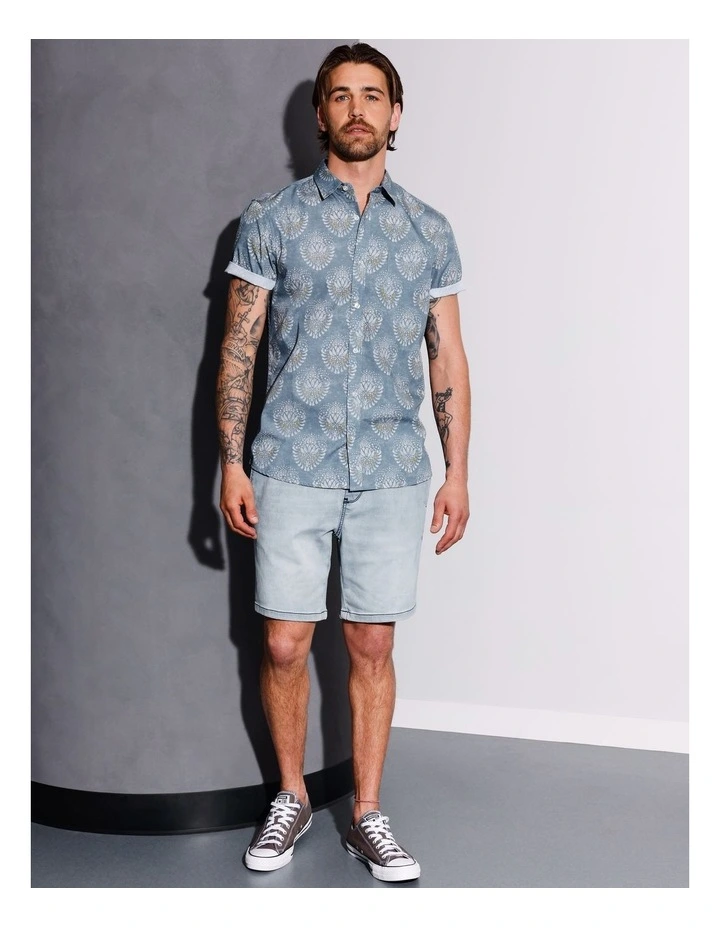 Maddox Callum Short Sleeve Print Shirt in Light Blue | MYER