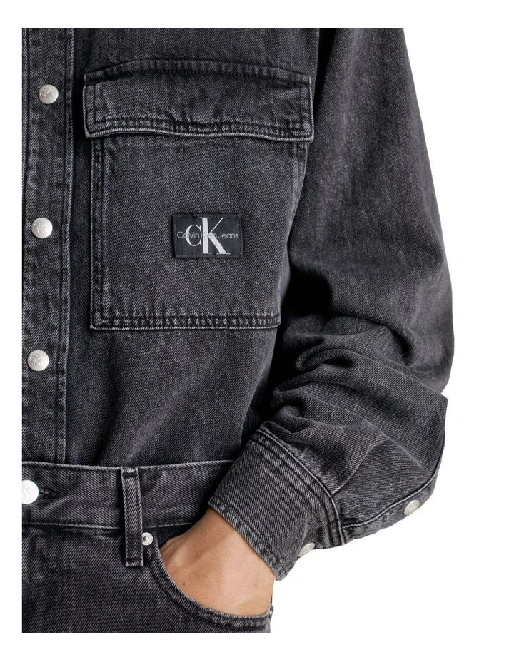 Calvin Klein Jeans Relaxed Linear Denim Shirt In Black Myer 