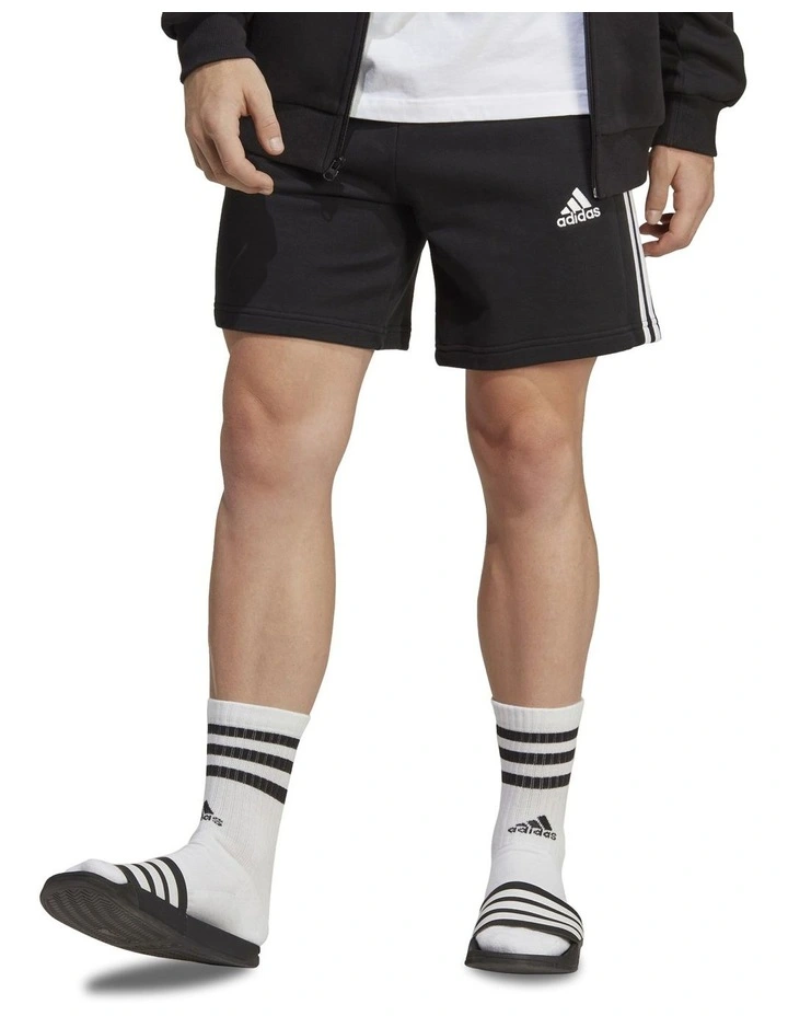 Adidas Essentials French Terry 3-Stripes Shorts in Black/White | MYER
