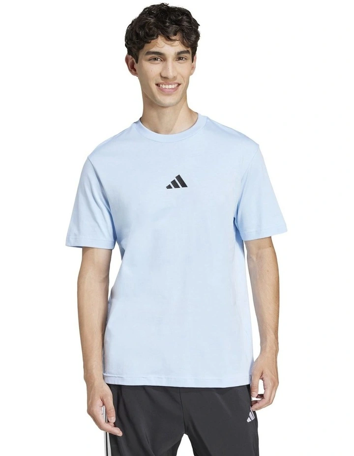 Adidas Essentials Small Logo Single Jersey T-shirt in Glow Blue | MYER
