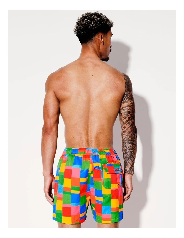 Kenji Swim Check Swim Shorts in Multi | MYER