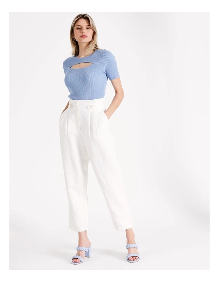 Tokito European Linen Blend Paper Bag Tapered Pants in White | MYER
