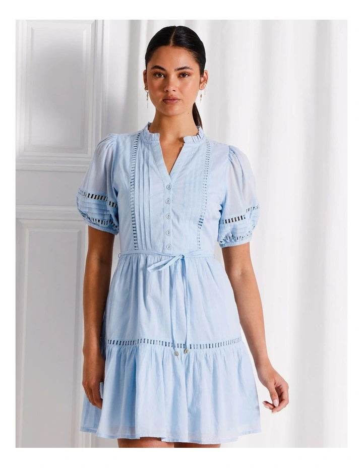 Tokito Organic Cotton Broderie Pintuck Mini Dress in Light Blue | MYER