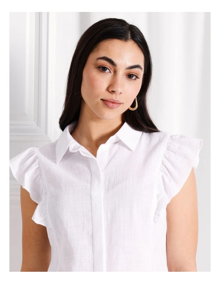 Tokito Ruffle Short Sleeve Shirt in White | MYER