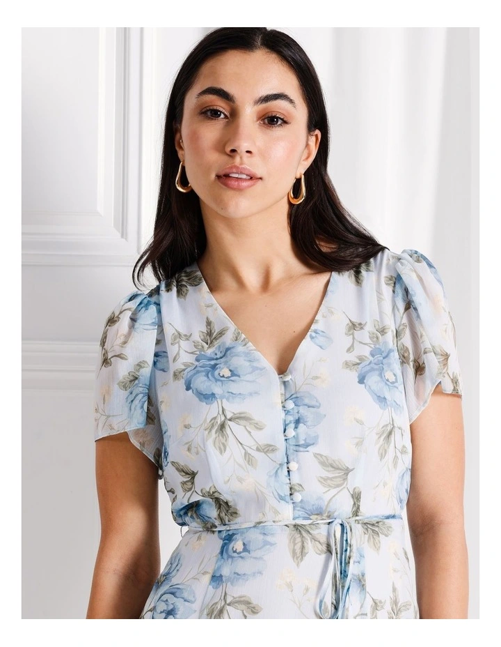 Tokito Flutter Sleeve Ruffle Maxi Dress in Light Blue | MYER