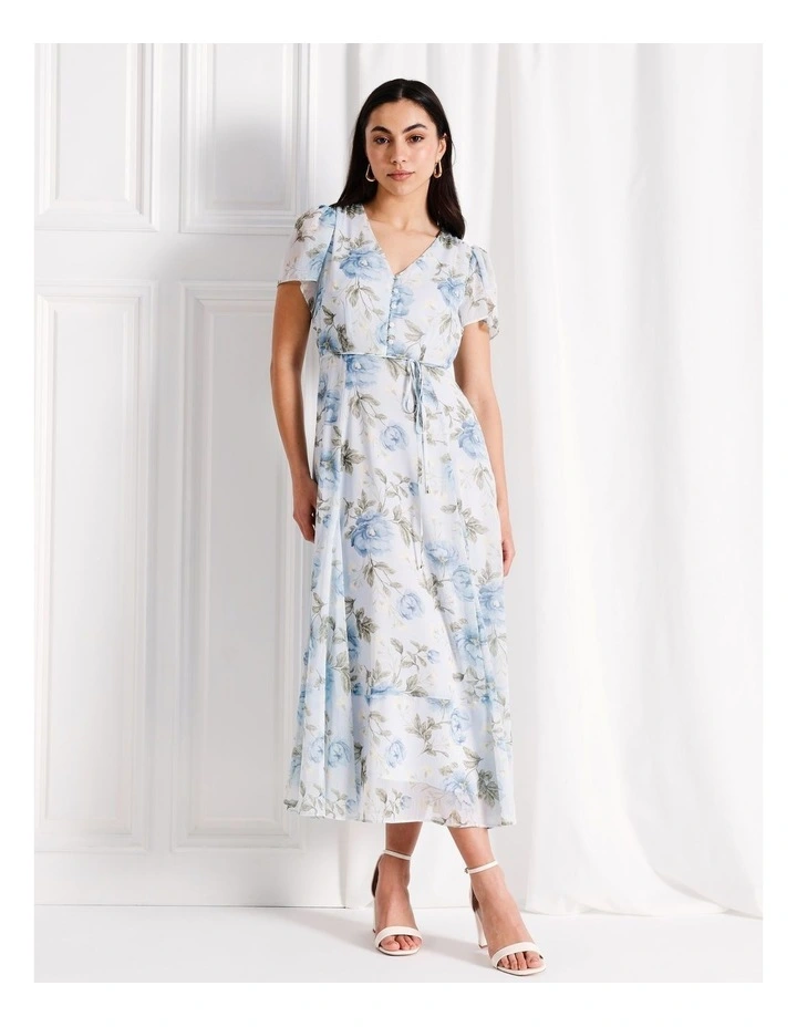 Tokito Flutter Sleeve Ruffle Maxi Dress in Light Blue | MYER