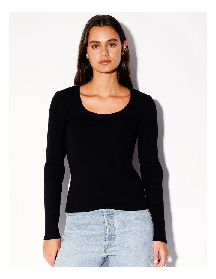 Miss Shop Organic Blend Long Sleeve Scoop Neck Tee In Black Myer