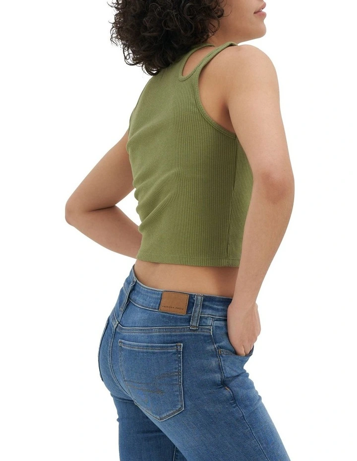 American Eagle Cutout Shoulder Tank Top in Olive | MYER