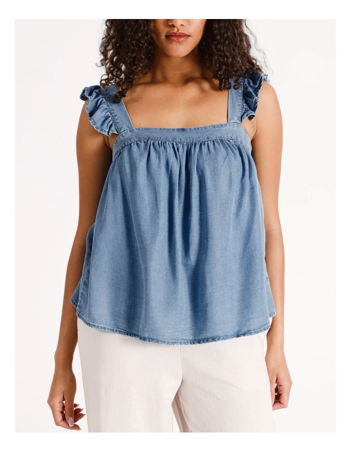 Vero Moda Harper Frill Tencel Top in Denim | MYER