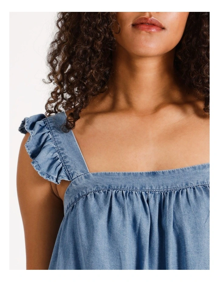 Vero Moda Harper Frill Tencel Top in Denim | MYER