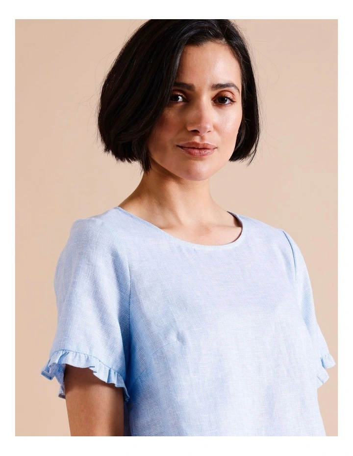 Regatta European Linen Blend Short Frill Sleeve And Hem Top In Blue ...