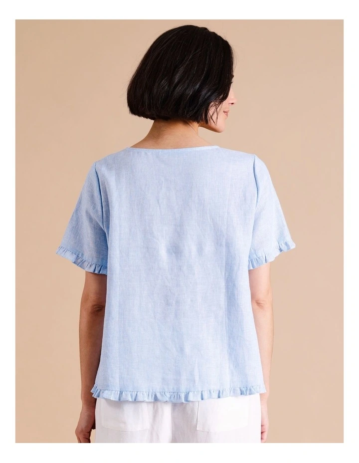 Regatta European Linen Blend Short Frill Sleeve And Hem Top In Blue ...
