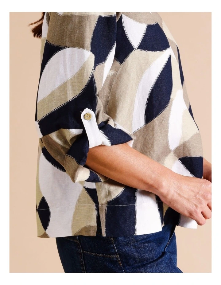 Regatta European Linen Blend 3/4 Sleeve Top With Wide Button Tab Cuff ...