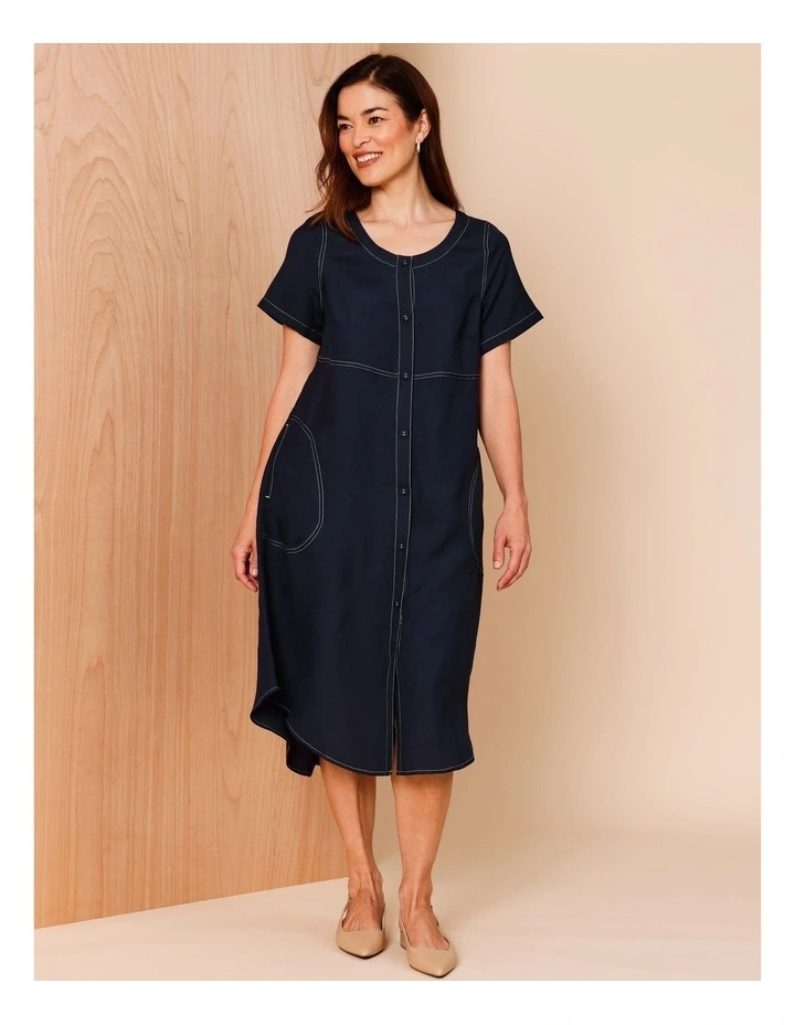 Regatta Short Sleeve Button Through Dress With Pockets in Navy With ...