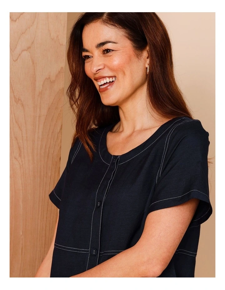 Regatta Short Sleeve Button Through Dress With Pockets in Navy With ...