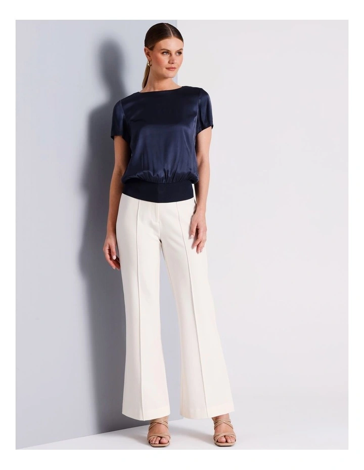 Basque Satin Elastic Waist Tee in Indigo | MYER