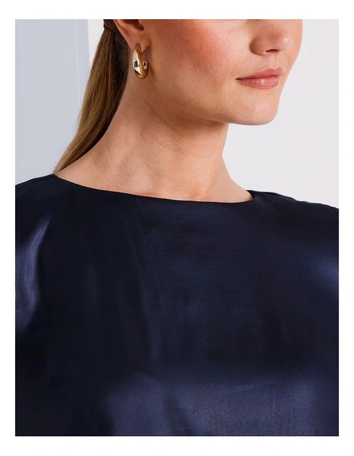 Basque Satin Elastic Waist Tee in Indigo | MYER