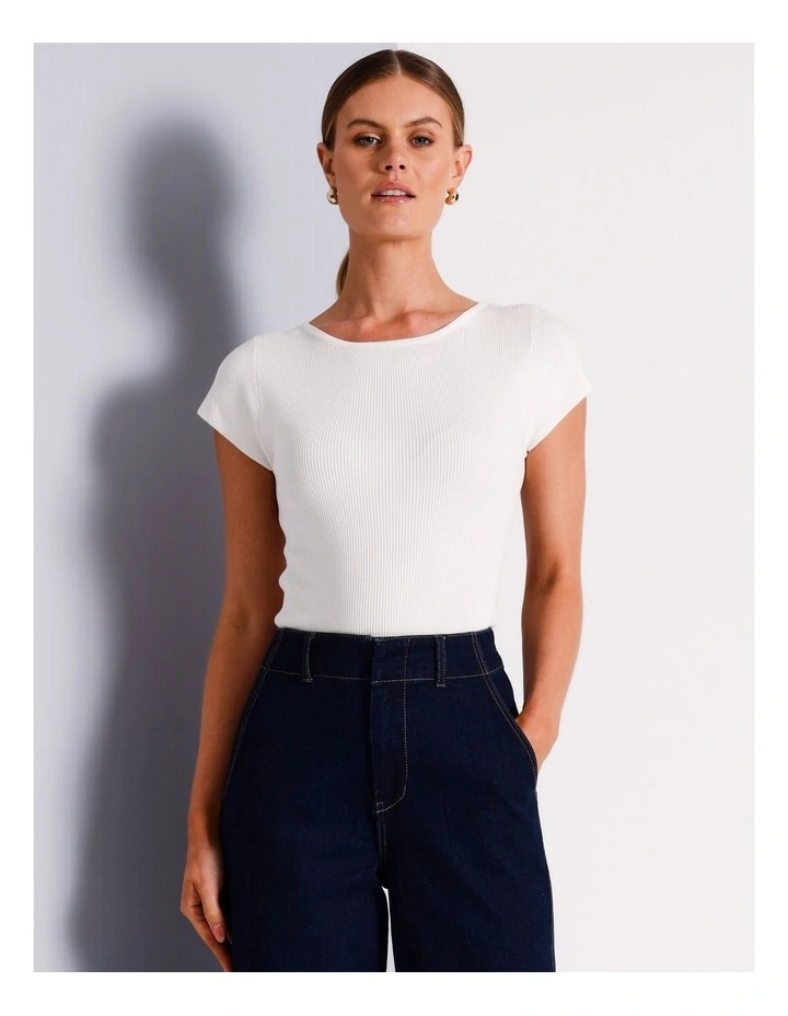 Basque Boat Neck Cap Sleeve Knit Top in Ivory | MYER