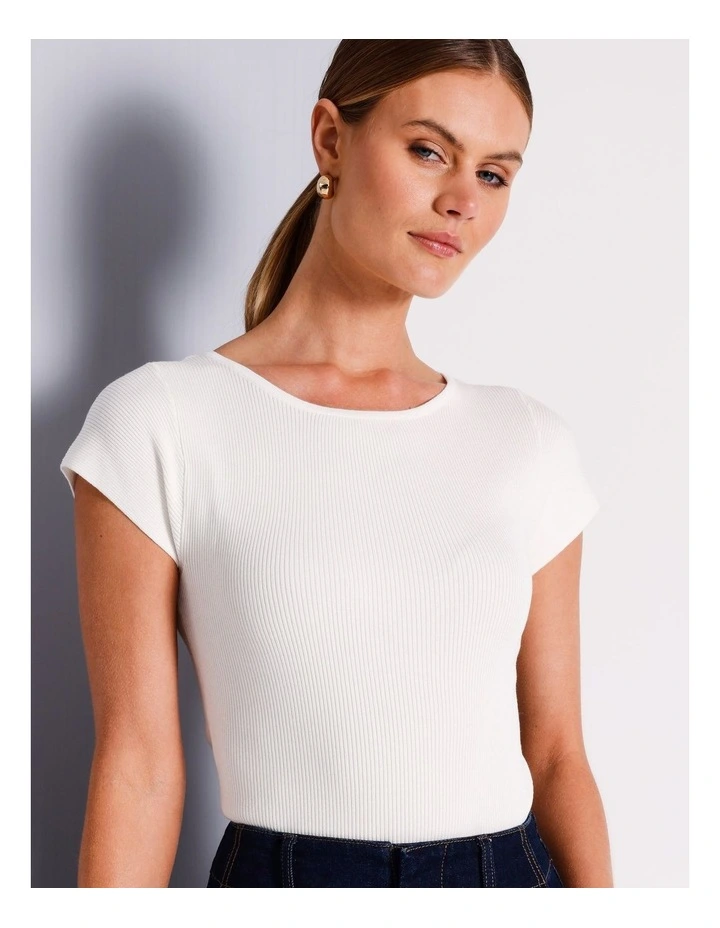 Basque Boat Neck Cap Sleeve Knit Top in Ivory | MYER