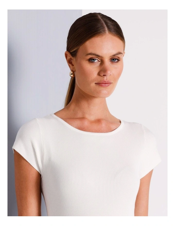 Basque Boat Neck Cap Sleeve Knit Top in Ivory | MYER