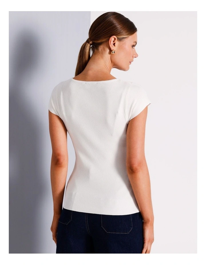 Basque Boat Neck Cap Sleeve Knit Top in Ivory | MYER