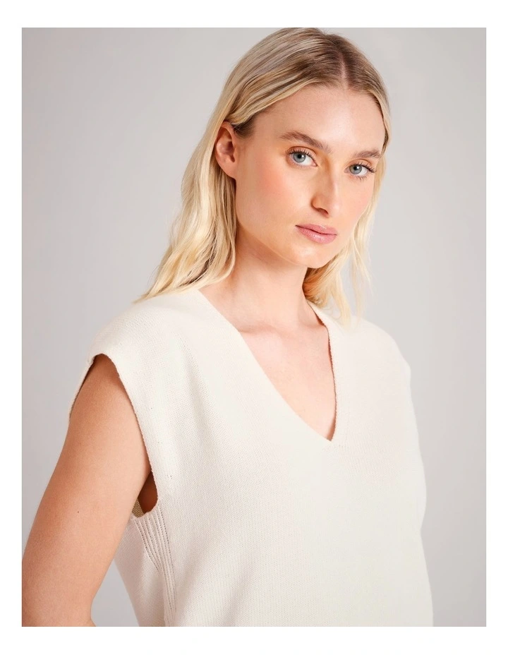 Basque Organic Cotton Blend V-Neck Knit in Ivory | MYER