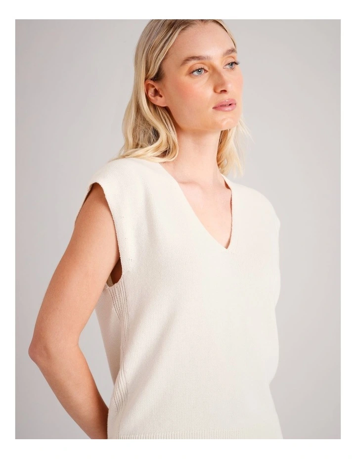 Basque Organic Cotton Blend V-Neck Knit in Ivory | MYER