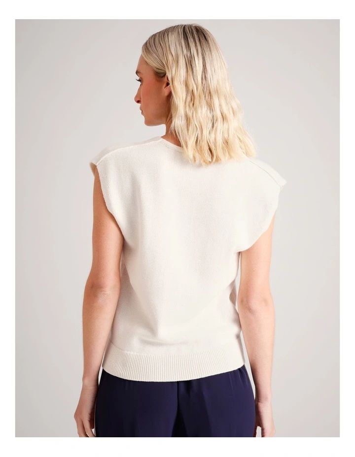 Basque Organic Cotton Blend V-Neck Knit in Ivory | MYER