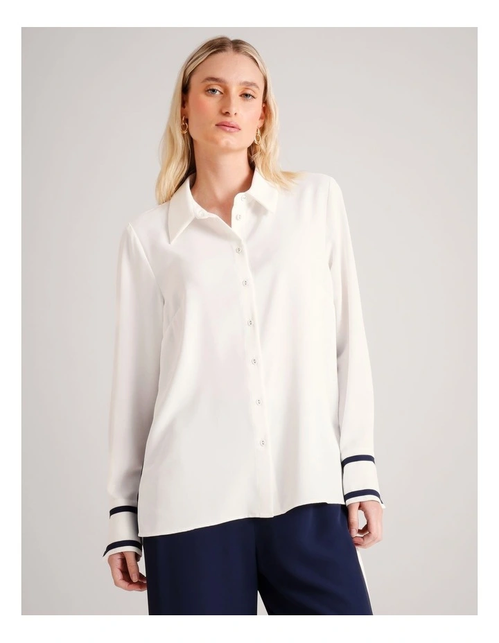 Basque Recycled Poly Contrast Shirt in Ivory | MYER