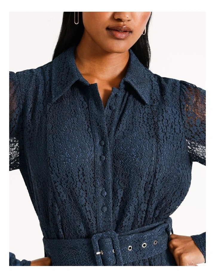Basque Lace Shirt Dress in Airforce | MYER