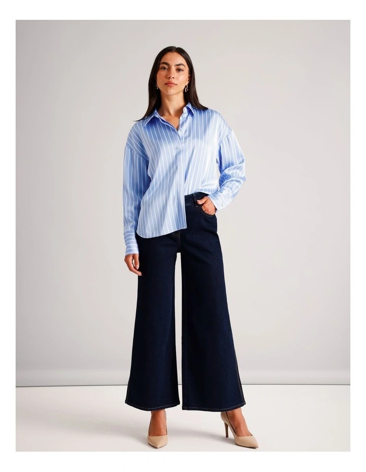 Basque Recycled Poly Satin Stripe Shirt in Cornflower | MYER