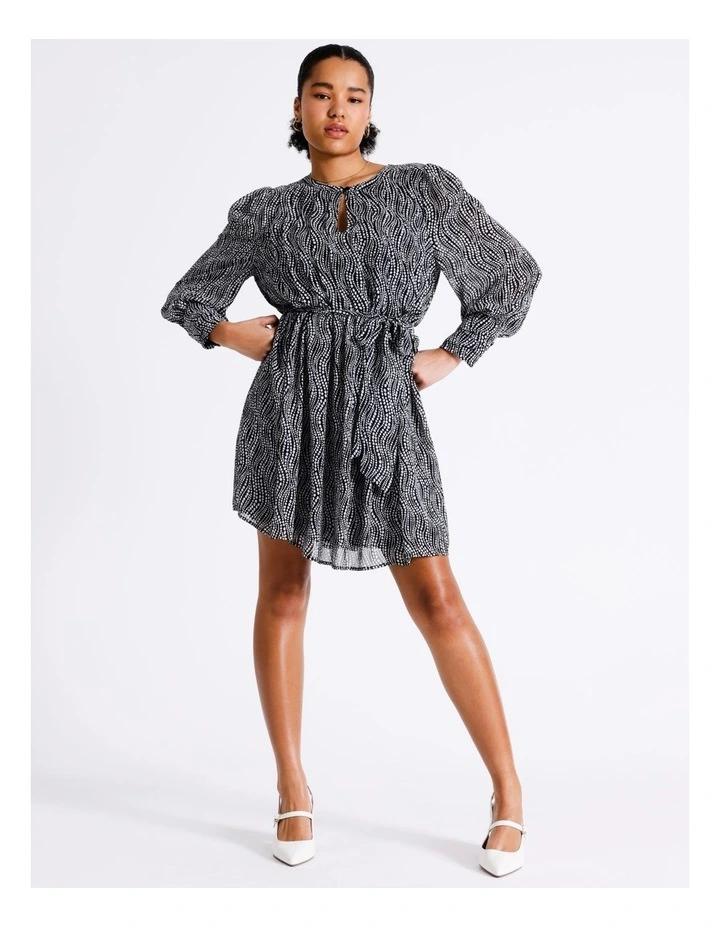 Basque Pintuck Detail Soft Dress in Black/White | MYER