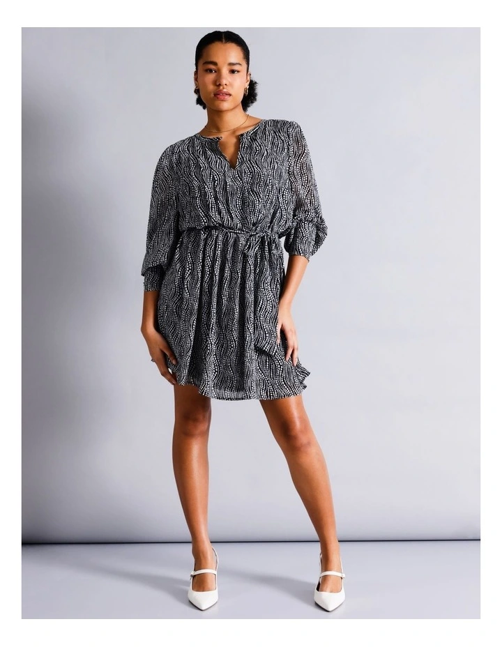 Basque Pintuck Detail Soft Dress in Black/White | MYER