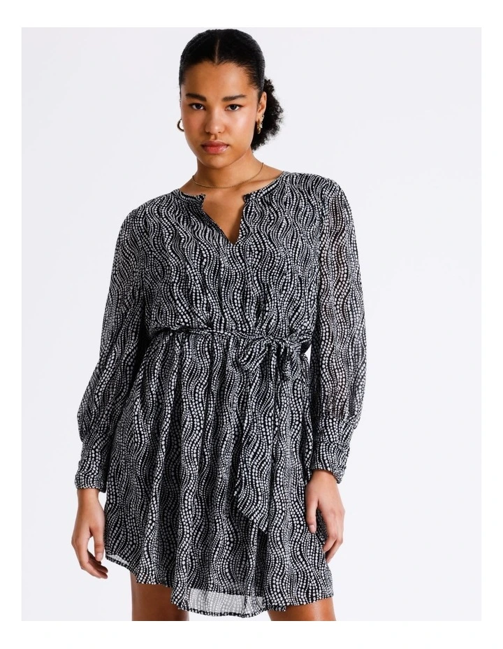 Basque Pintuck Detail Soft Dress in Black/White | MYER