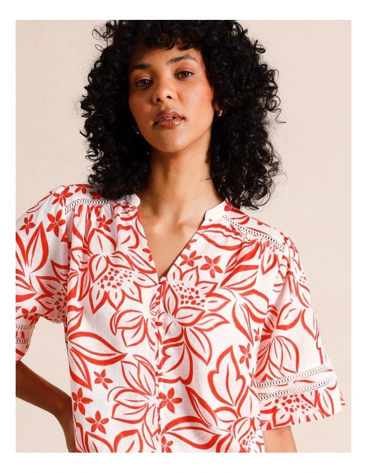 Piper Flutter Sleeve Top With Trim Detailing in Red | MYER