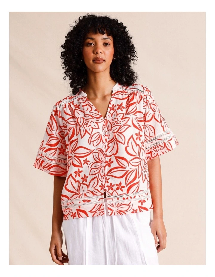 Piper Flutter Sleeve Top With Trim Detailing in Red | MYER