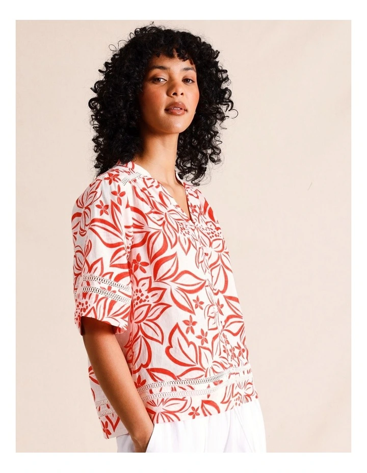 Piper Flutter Sleeve Top With Trim Detailing in Red | MYER