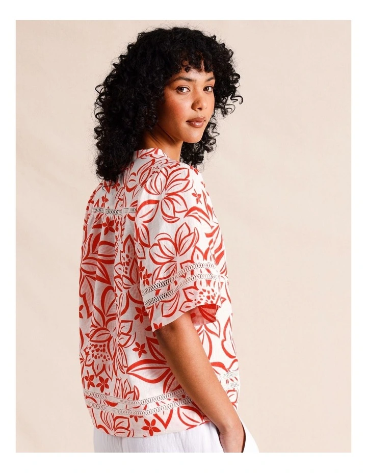 Piper Flutter Sleeve Top With Trim Detailing in Red | MYER