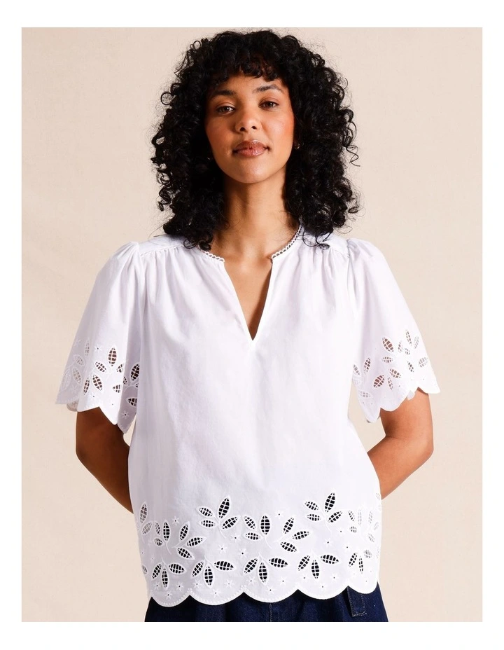 Piper Broderie Flutter Top in White | MYER