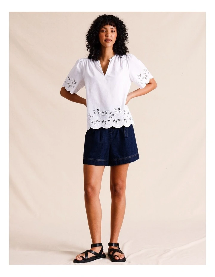 Piper Broderie Flutter Top in White | MYER