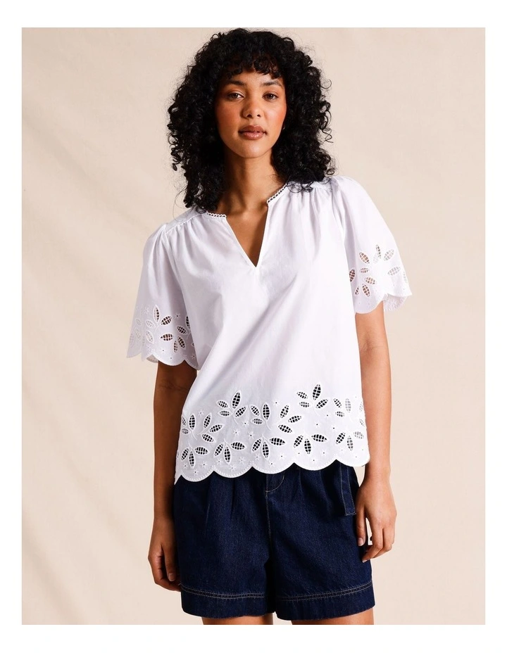 Piper Broderie Flutter Top in White | MYER