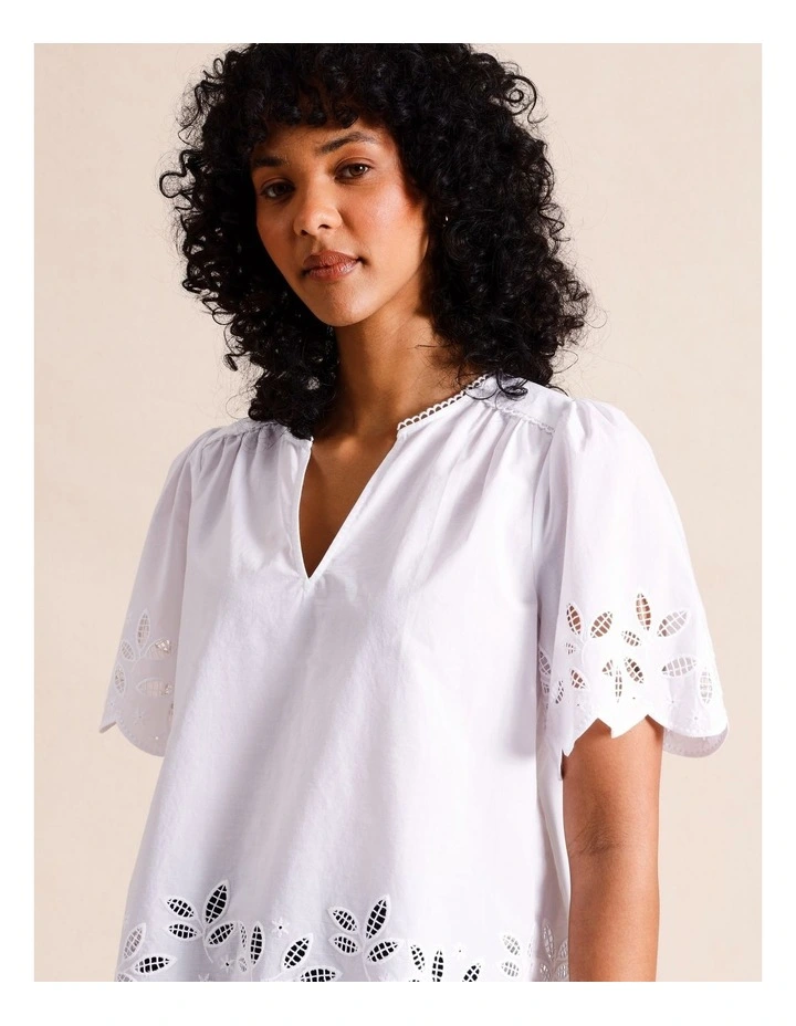 Piper Broderie Flutter Top in White | MYER