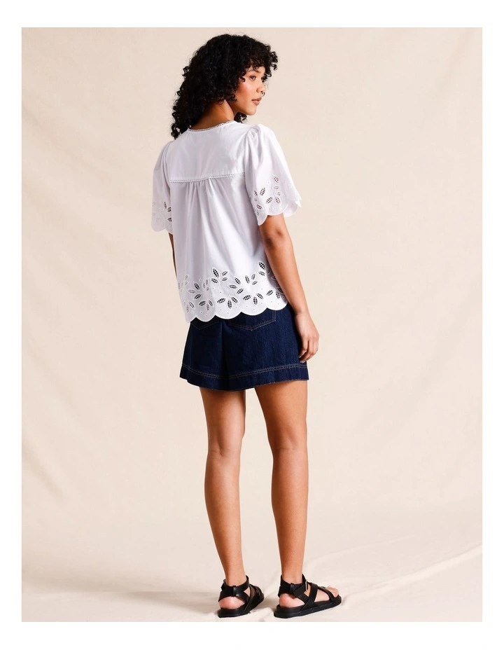Piper Broderie Flutter Top in White | MYER