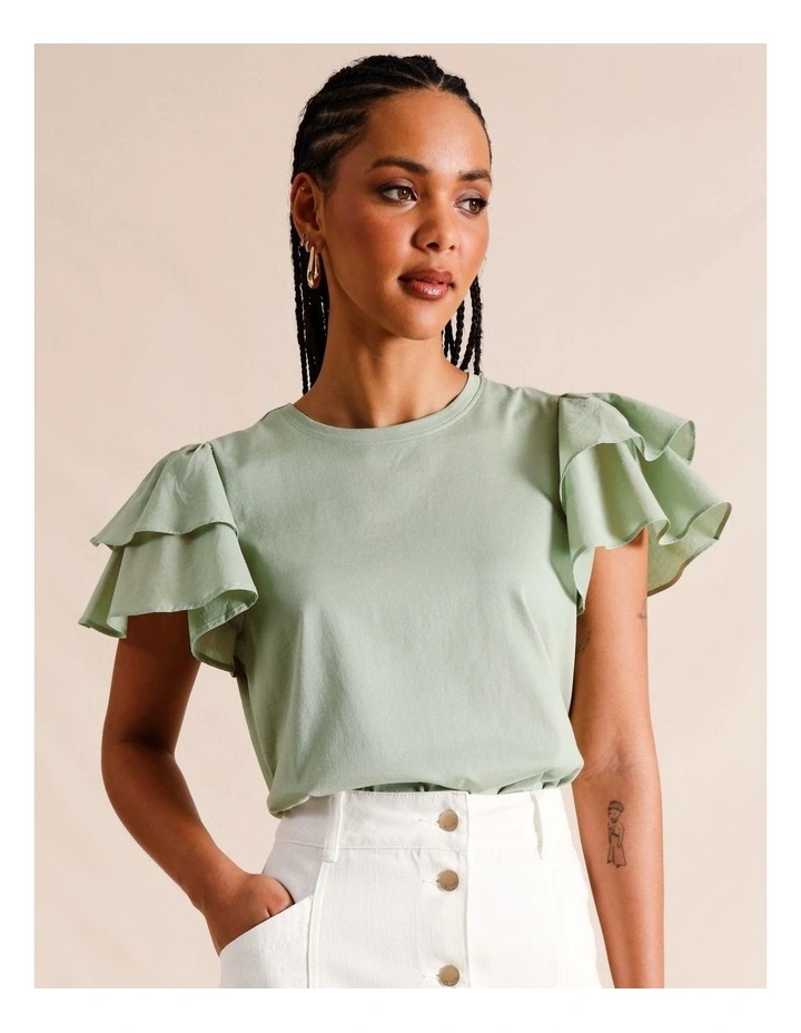 Piper Flutter Sleeve Tee in Sage | MYER