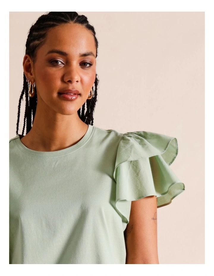 Piper Flutter Sleeve Tee in Sage | MYER
