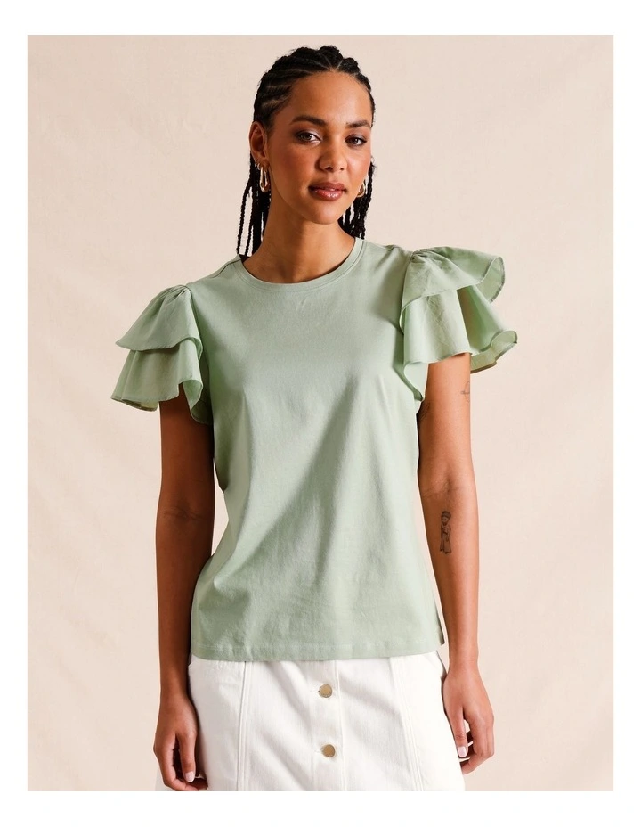 Piper Flutter Sleeve Tee in Sage | MYER