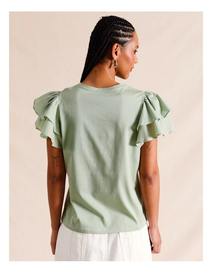 Piper Flutter Sleeve Tee in Sage | MYER