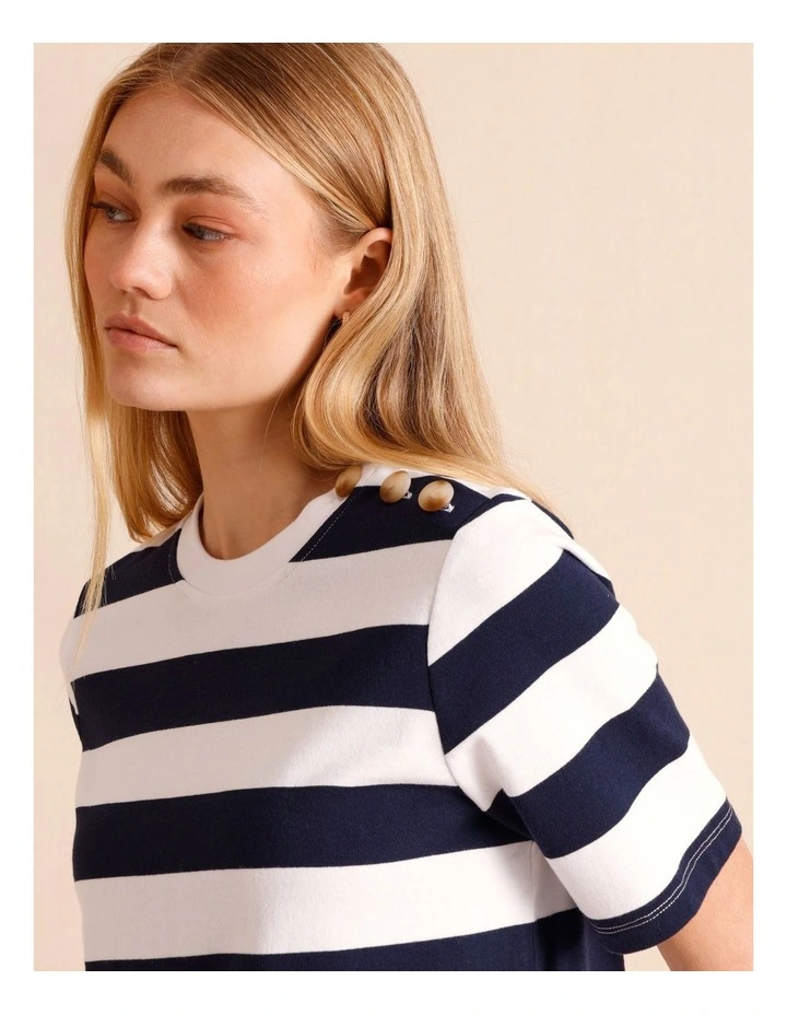 Piper Button Up Shoulder Short Sleeve Tee in Navy | MYER