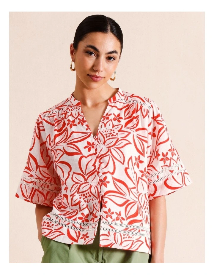 Piper Flutter Sleeve Top With Trim Detailing in Red | MYER